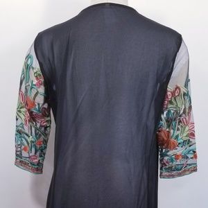 Jackets & Coats | Black Duster Embroidered Jacket Kimono Cardigan M ...